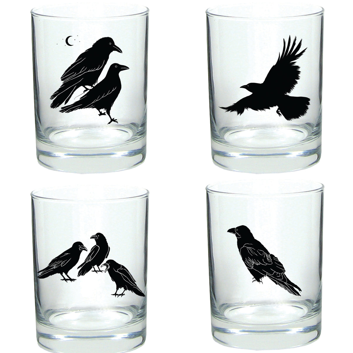 "All The Ravens" Rocks Lowball Glass Boxed 4 Pack Set – Salty Raven