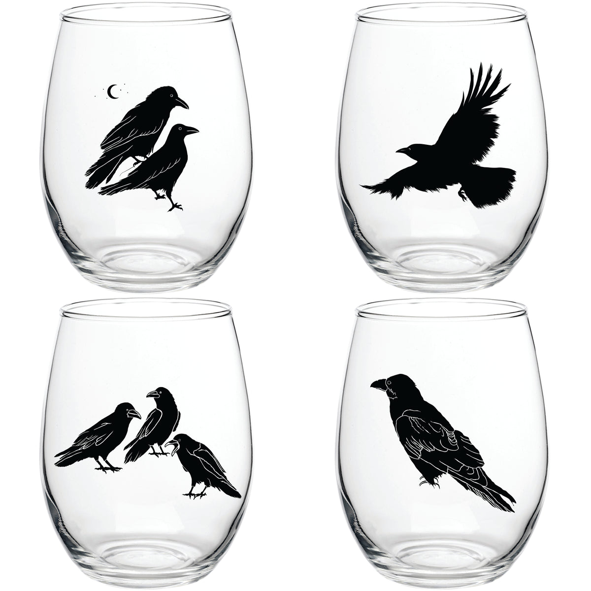 "All the Ravens" Boxed Stemless Wine Glassware Set of 4 – Salty Raven