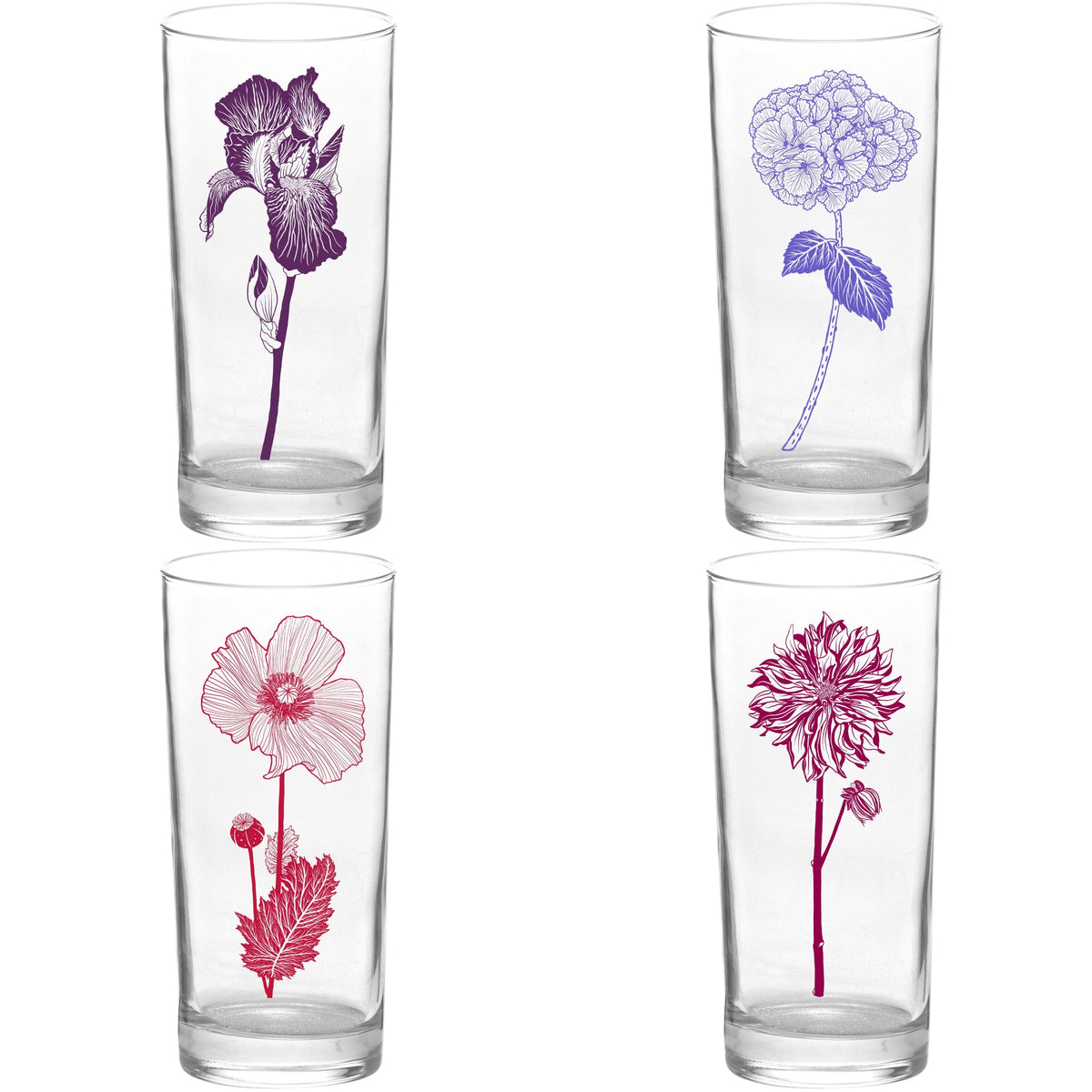 4 Pack Boxed Set Flowers Color Tall Collins Glasses – Salty Raven