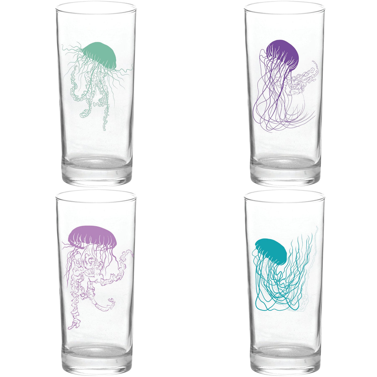4 Pack Boxed Set Jellyfish Colors Tall Collins Highball Glasses – Salty ...