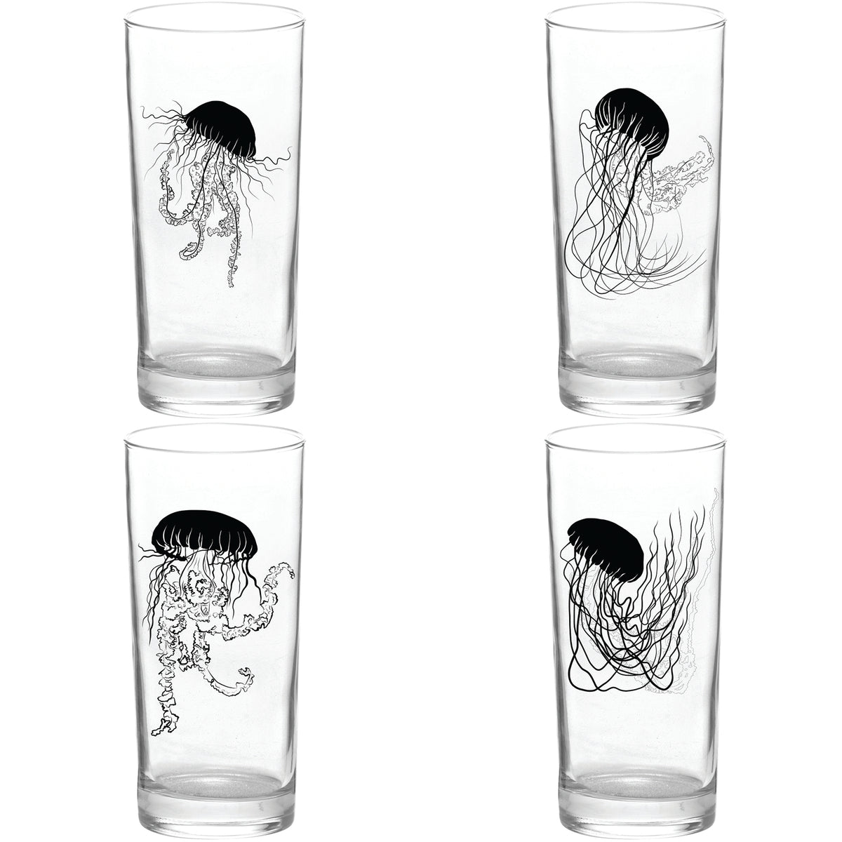 4 Pack Boxed Set Jellyfish Black Tall Collins Glasses – Salty Raven