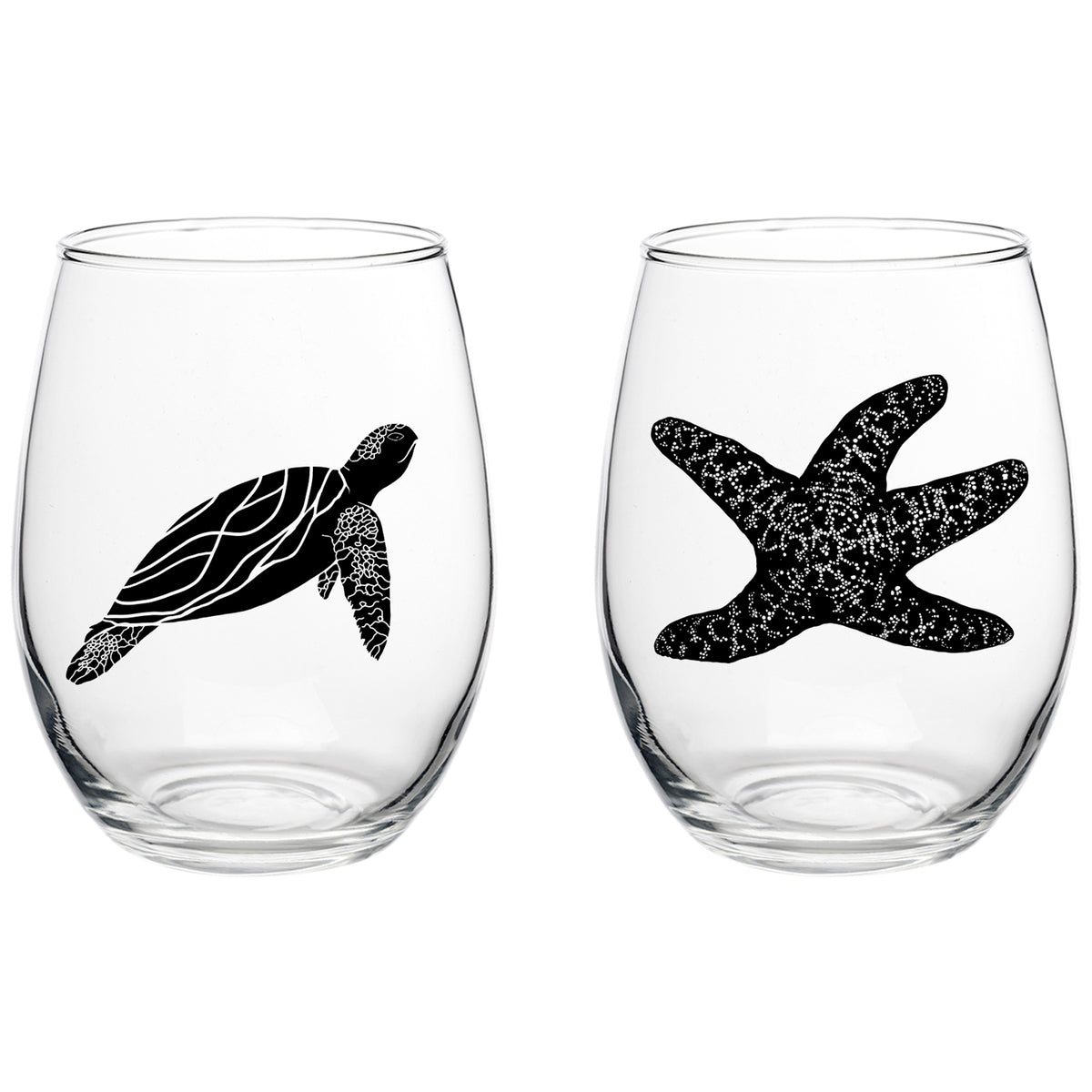 "Sea Life" Starfish & Sea Turtle Stemless Wine Boxed Set – Salty Raven