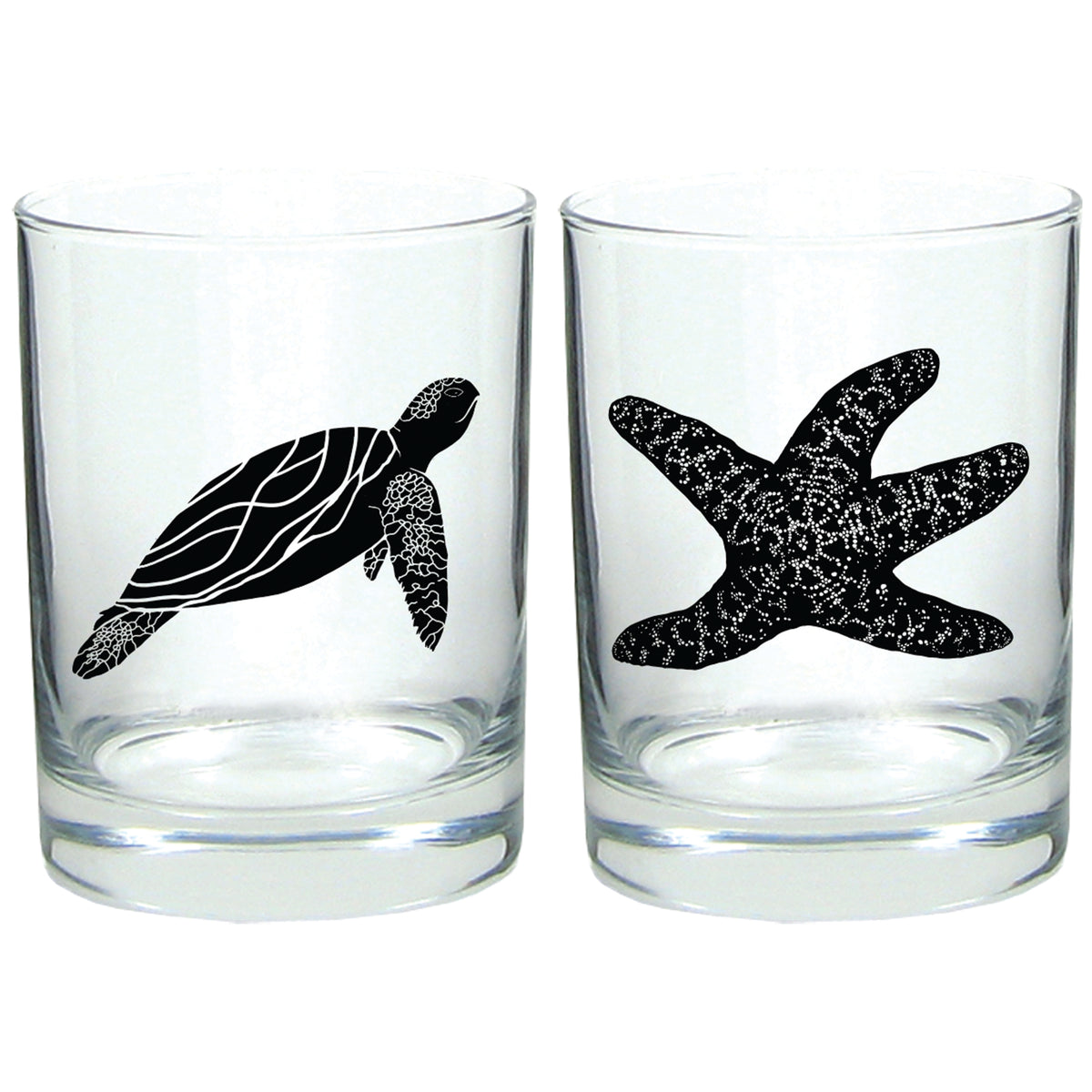 "Sea Life" Starfish & Sea Turtle Rocks Glass – Salty Raven